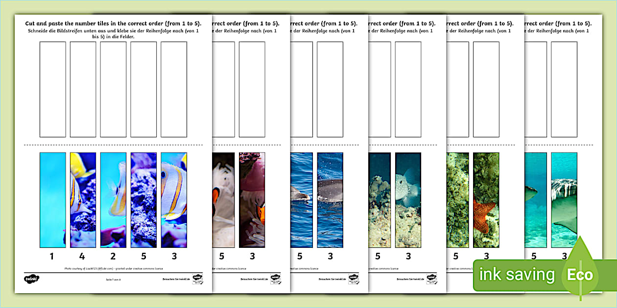 Under the Sea Themed Number Sequencing Puzzle English/German