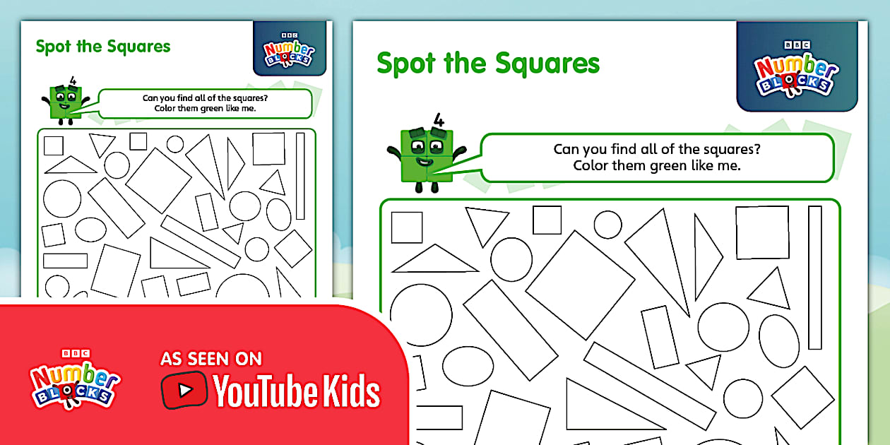 Numberblocks: Spot the Squares Worksheet (teacher made)