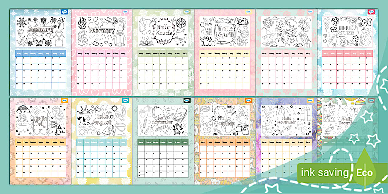 New Year Colouring Calendar (teacher made) - Twinkl