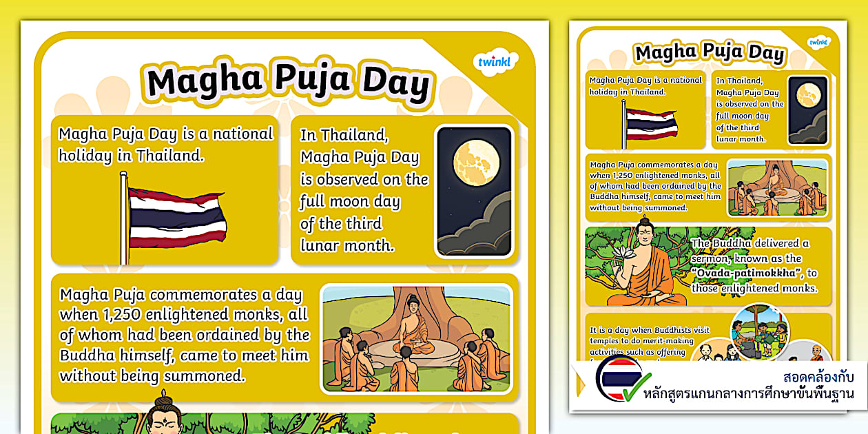 Magha Puja Day Poster (EN) - ใบความรู้วันมาฆบูชา ภาษาอังกฤษ