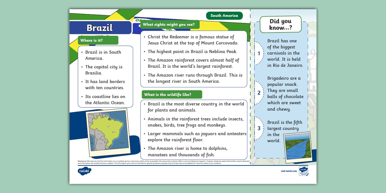 KS1 Brazil Fact File (creat de profesori) - Twinkl