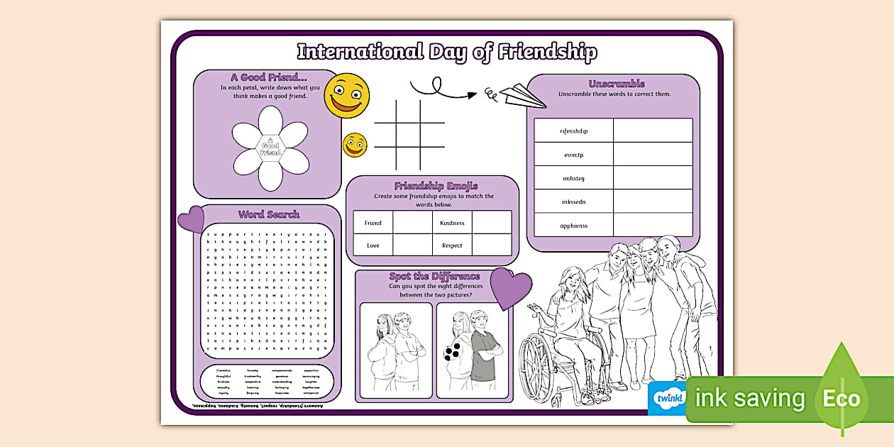 International Day of Friendship Activity Mat 3-6 - Twinkl