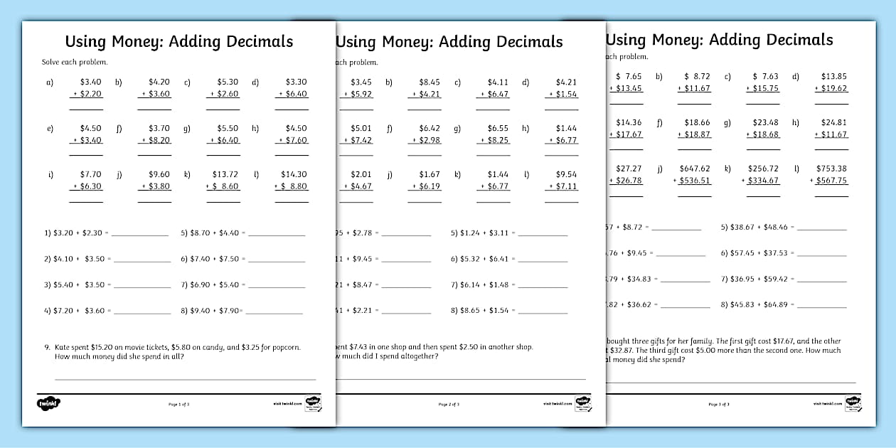 Decimals and Money Worksheets for Kids | Twinkl USA - Twinkl