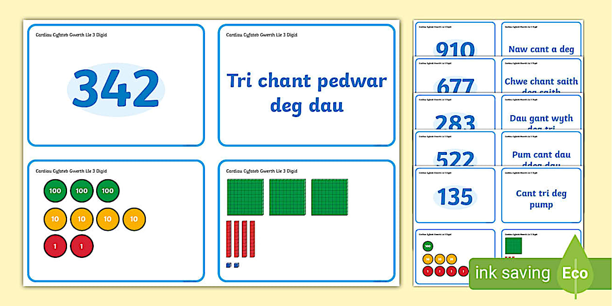 Cardiau Cyfateb Gwerth Lle 3 Digid