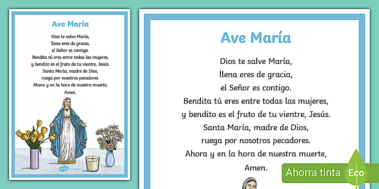 Dios Te Salve Maria Letra - Bonito Póster Para Niños