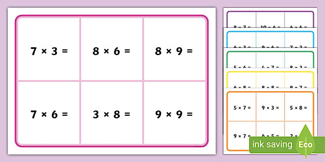 Multiplication by 6, 7, 8 and 9 Bingo (teacher made)