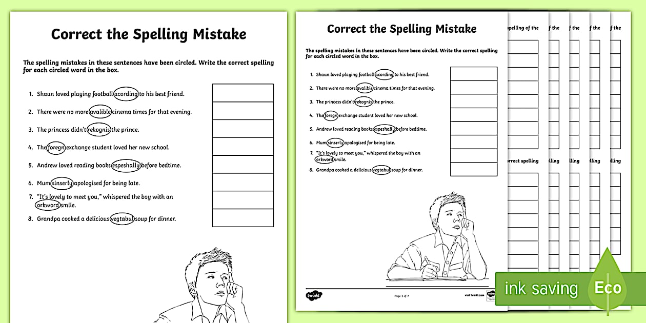 Correct the Spelling Mistake Worksheets - English exercise year 6