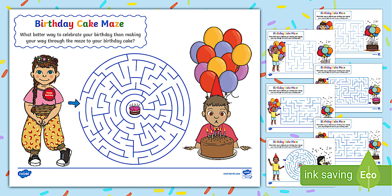 Birthday Cake Maze Activity Worksheets | Twinkl | KS1