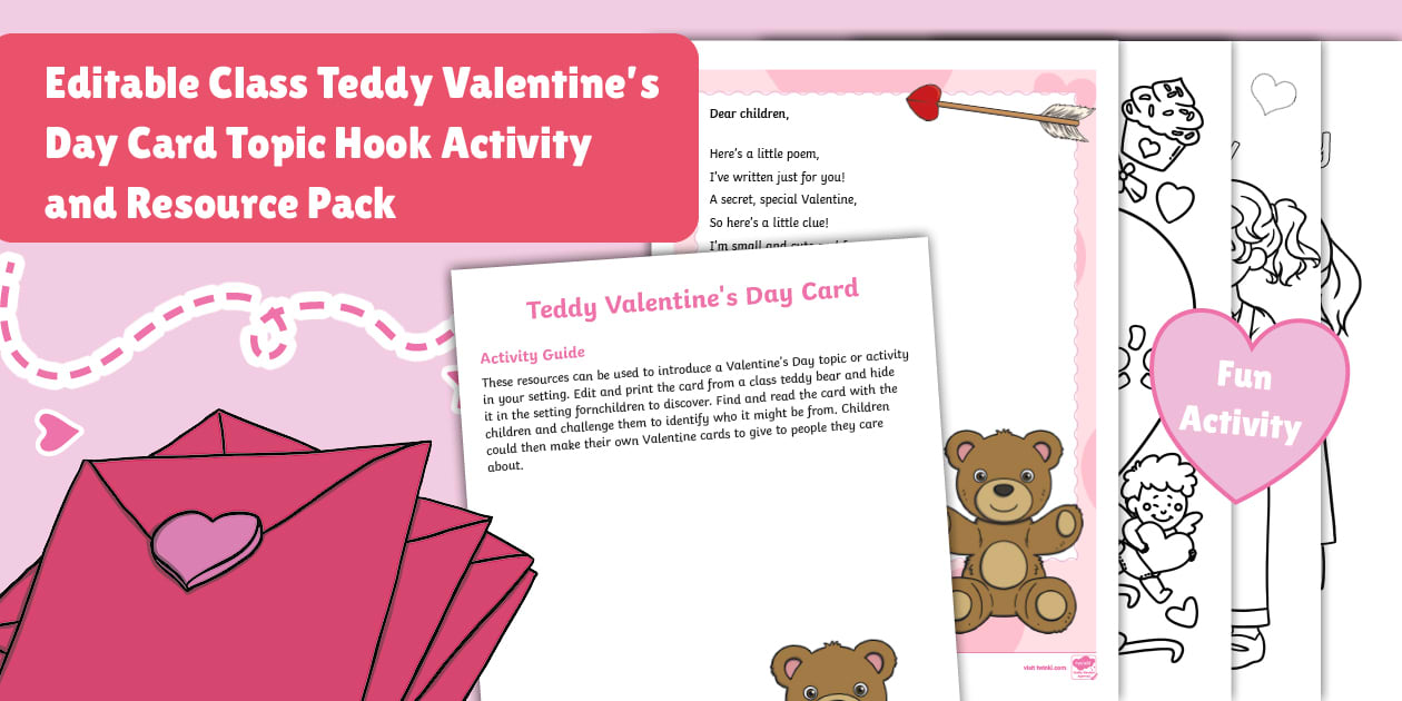 Editable Class Teddy Valentine's Day Card Topic Hook Activity and Resource