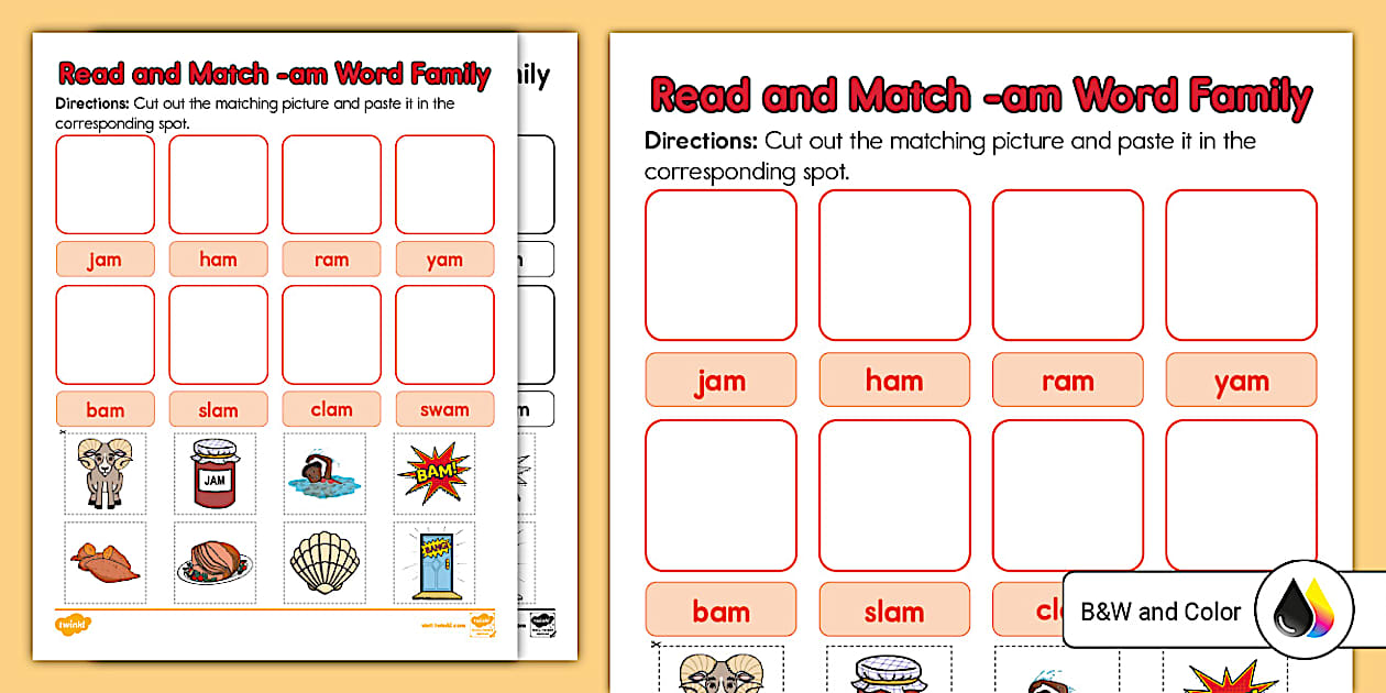 Read and Match -am Word Family Worksheet (Teacher-Made)
