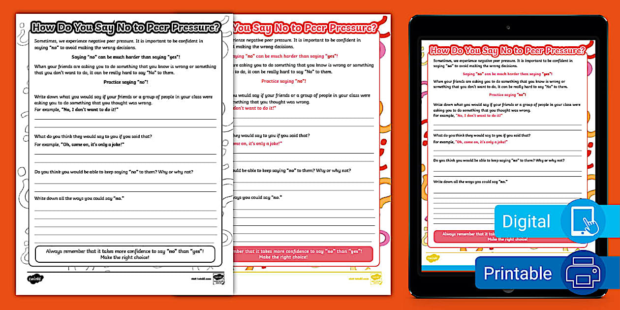 How Do You Say No? Peer Pressure Worksheet for 3rd-5th Grade