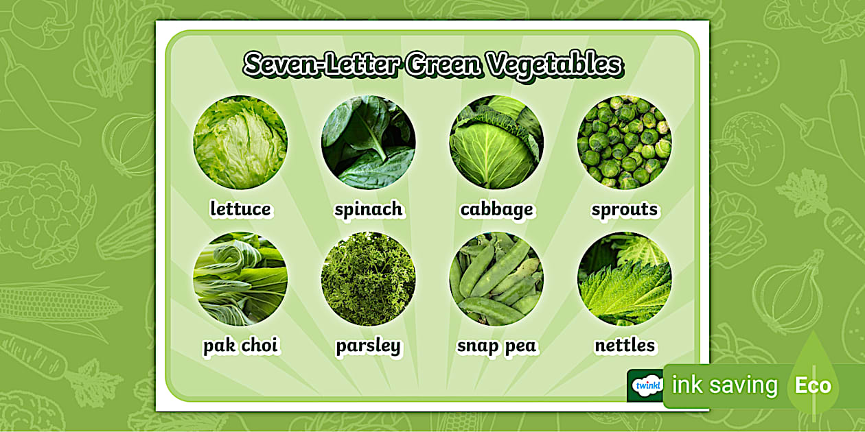 Green Vegetables with Seven Letters Word Mat (teacher made)