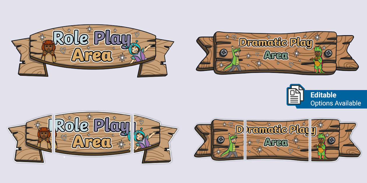 Role Play Area Display Banner - Natural wood theme - Twinkl