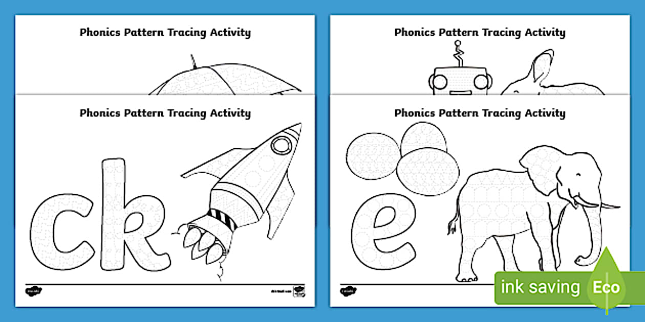 ck, e, u, r Phase 2 Phonics Pattern Tracing Activity