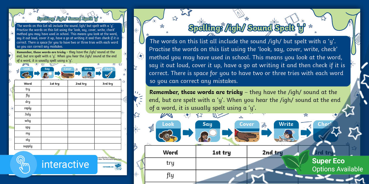 Spelling: /igh/ Sound Spelt 'y' (Ages 6 - 7) (teacher made)