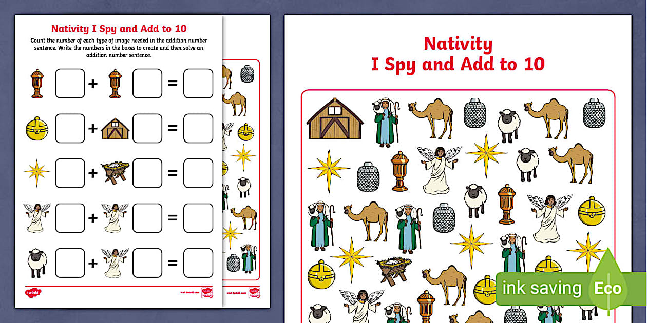 👉 Nativity I Spy and Add to 10 Activity - Twinkl