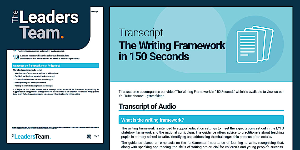 Transcript: The Writing Framework (l'enseignant a fait)