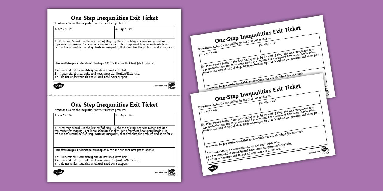 Seventh Grade One-Step Inequalities Exit Ticket - Twinkl