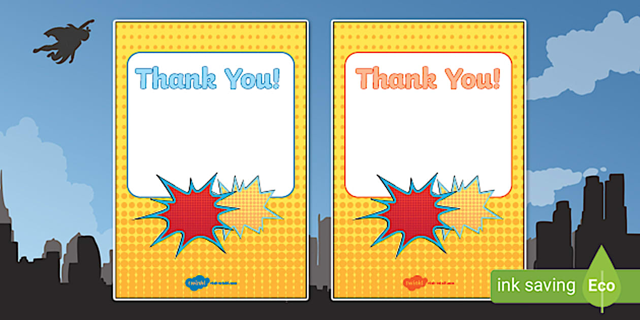 Superhero Themed Birthday Party Thank You Cards