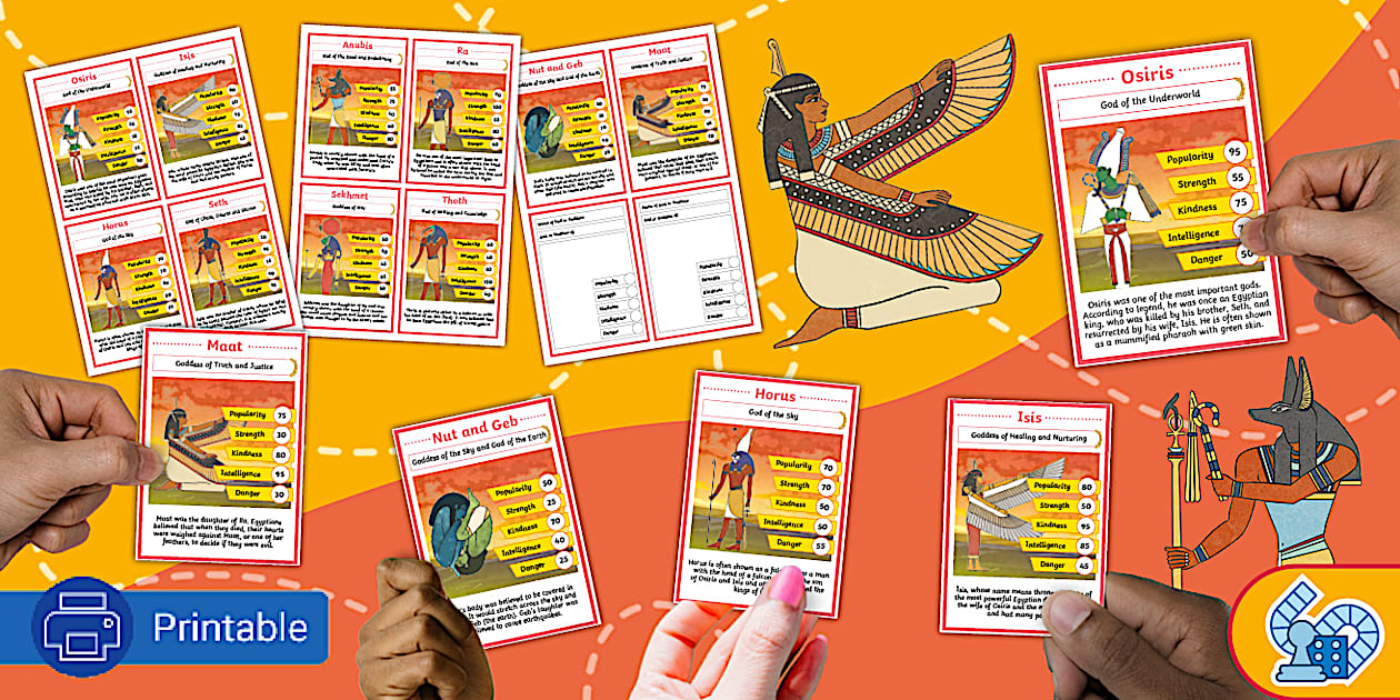 Egyptian Gods and Goddesses Top Cards Game Printable
