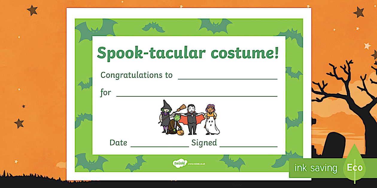 Editable Spook-tacular Costume Halloween Certificate