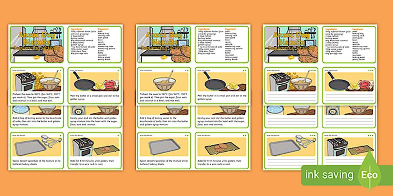 Anzac Biscuit Recipe Sequencing Cards (teacher made)