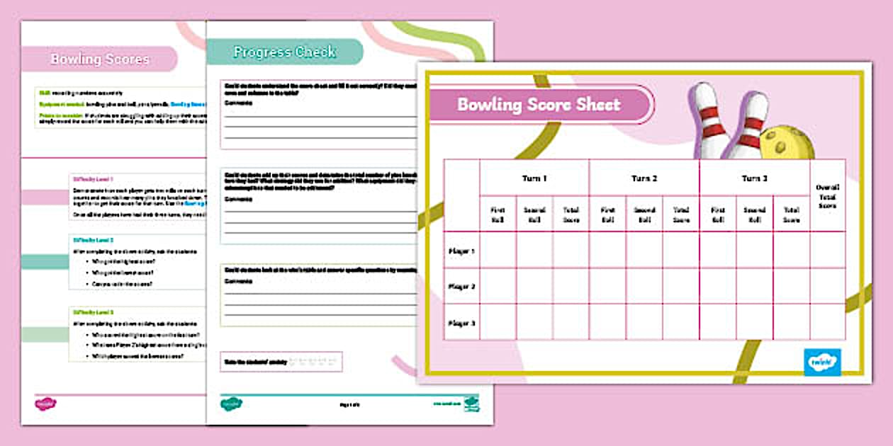 KS2 Dyscalculia Maths Worksheet - Bowling Scores - Twinkl