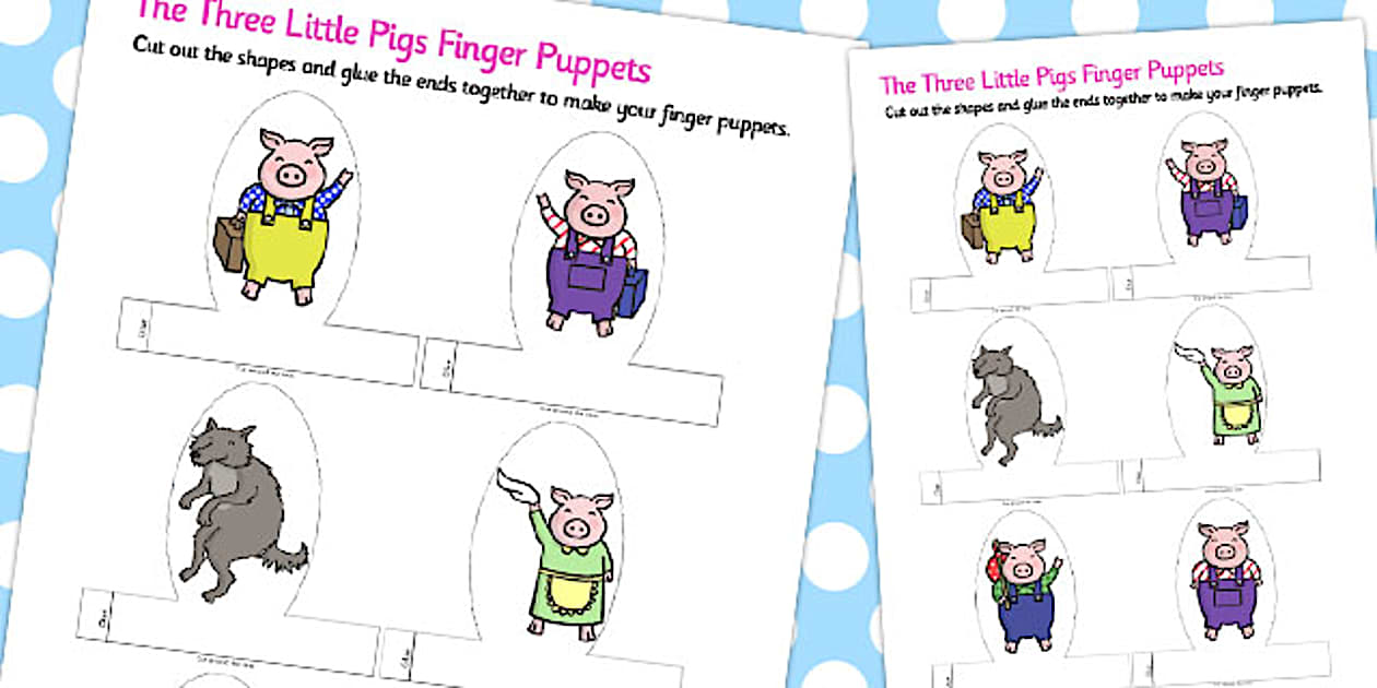 Black and White The 3 Little Pigs Finger Puppets - Twinkl