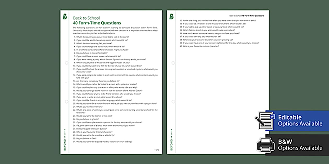 Form Time Activities: Secondary Discussion Starters | Beyond