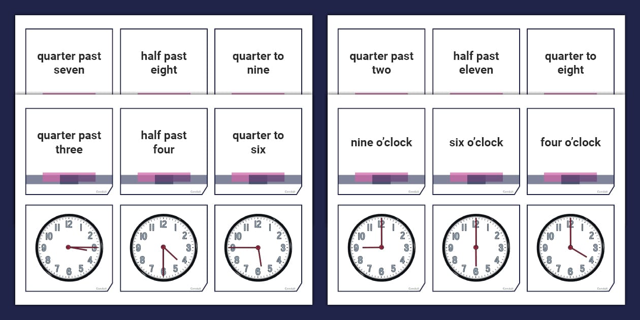 Reinforcing Time: Quarter Past/To, Half Past Matching Cards