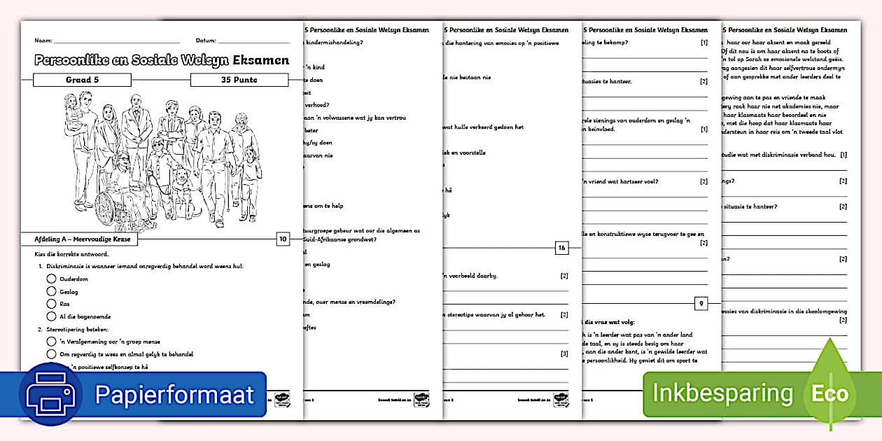 Graad 5 Lewensvaardighede Vreastelle - Junie Eksamens