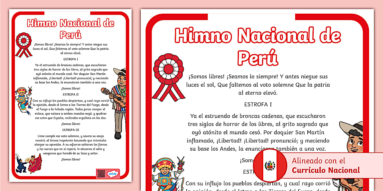 GRATIS Himno Nacional del Perú letra | Materiales Twinkl