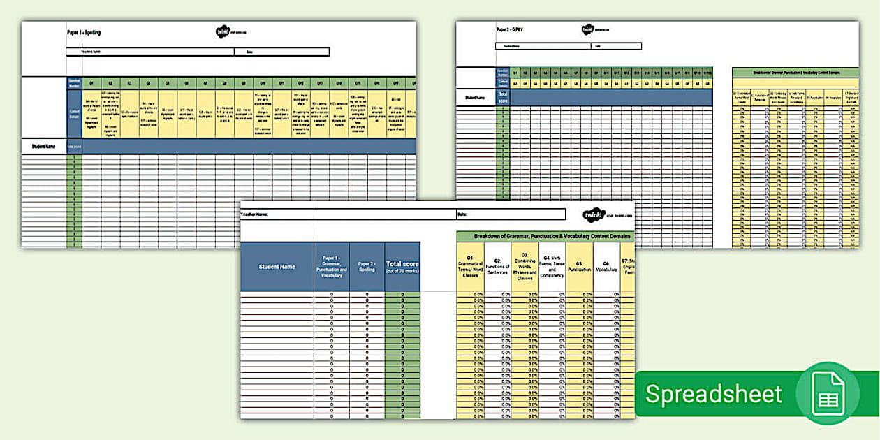 SPaG Analysis Grid KS1 2024 SAT Paper Assessment Spreadsheet