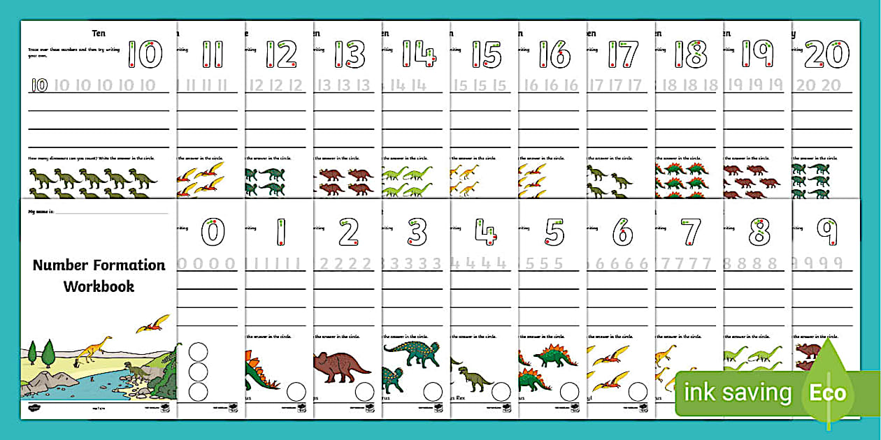 Dinosaur-Themed Number Formation Workbook - Twinkl