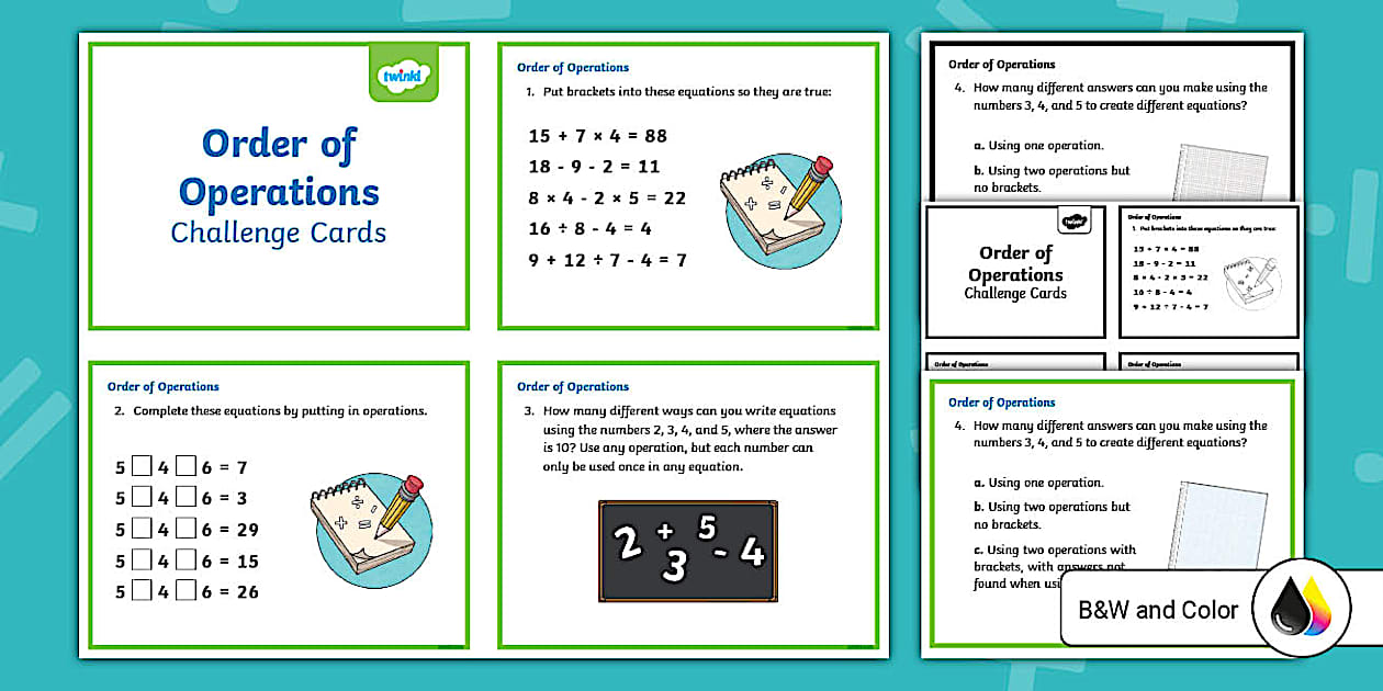 Order of Operations Math Mastery Challenge Cards 3rd-5th Gr