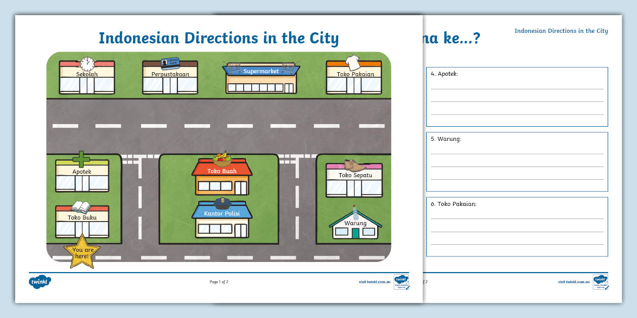 Directions in the City - Indonesian (teacher made) - Twinkl