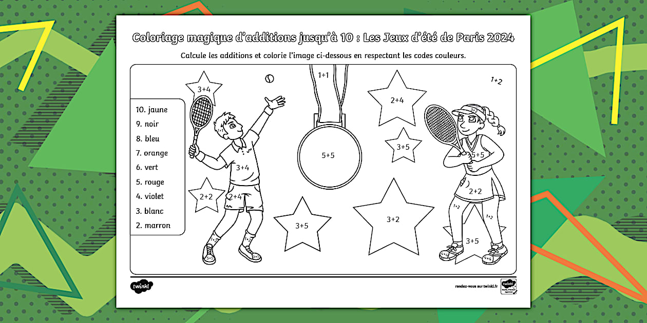 Coloriage magique d’additions jusqu’à 10 : Les Jeux d’été de Paris 2024