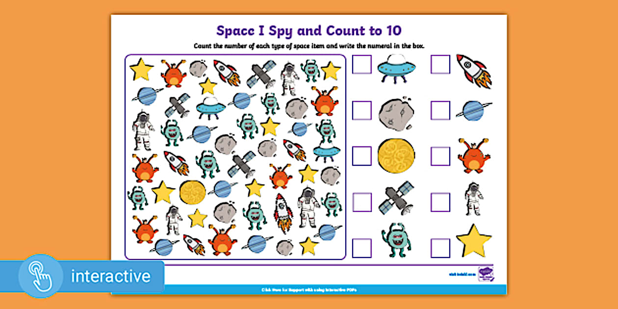 👉 Interactive PDF: Space I Spy and Count Activity to 10