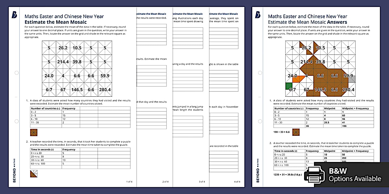 👉 Maths Easter Estimate the Mean Mosaic - Twinkl