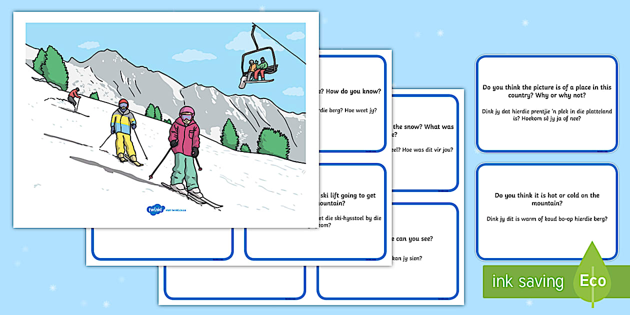Winter Scenes and Question Cards English/Afrikaans - Twinkl
