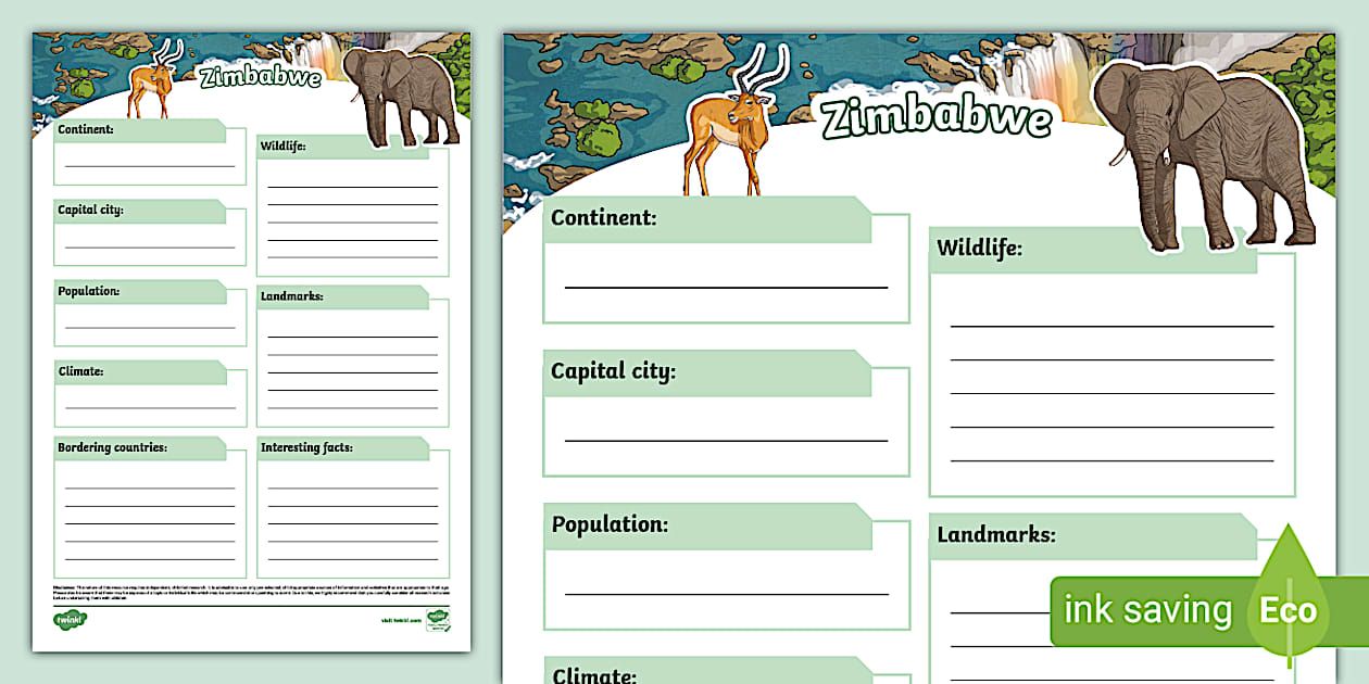 Zimbabwe Fact File Template (Teacher-Made) - Twinkl