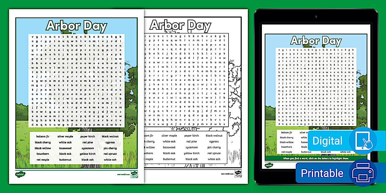 Arbor Day Word Search for 6th-8th Grade