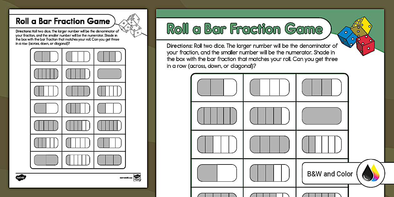 Third Grade Roll a Bar Fraction Game (teacher made) - Twinkl