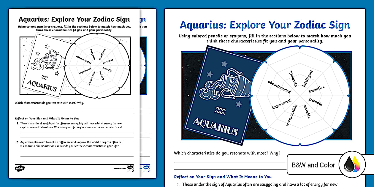 Aquarius: Explore Your Zodiac Sign Worksheet - Twinkl