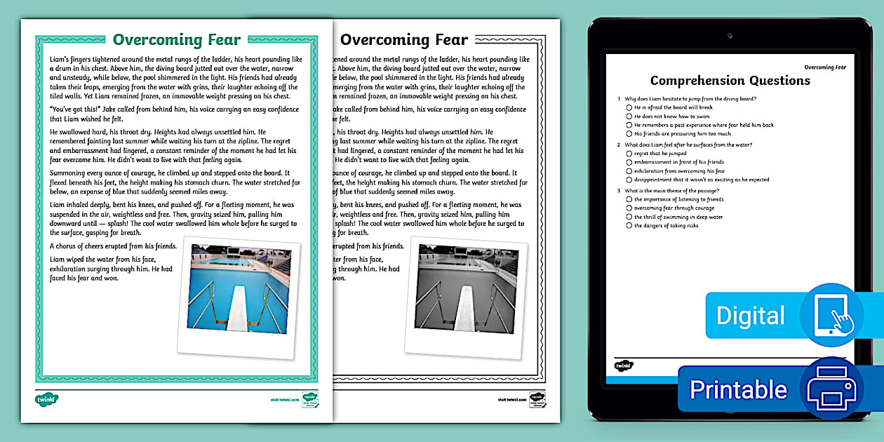 Seventh Gr Overcoming Fear Reading Passage Comp Worksheet