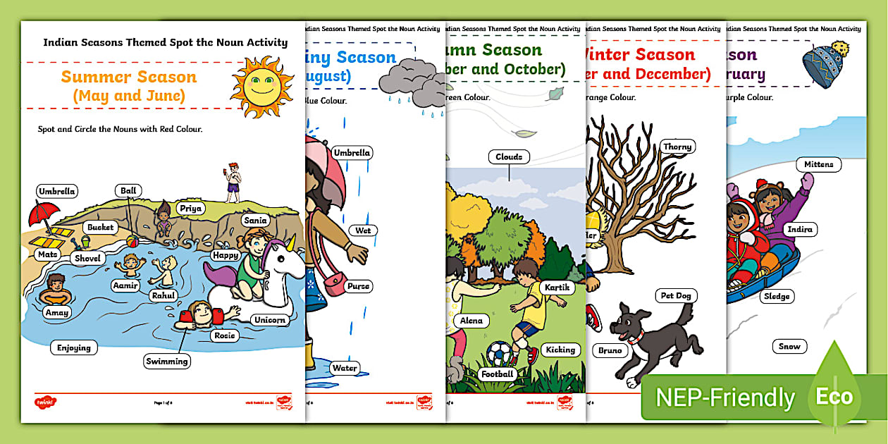 Indian Seasons Themed Spot the Noun Activity Pack - Twinkl