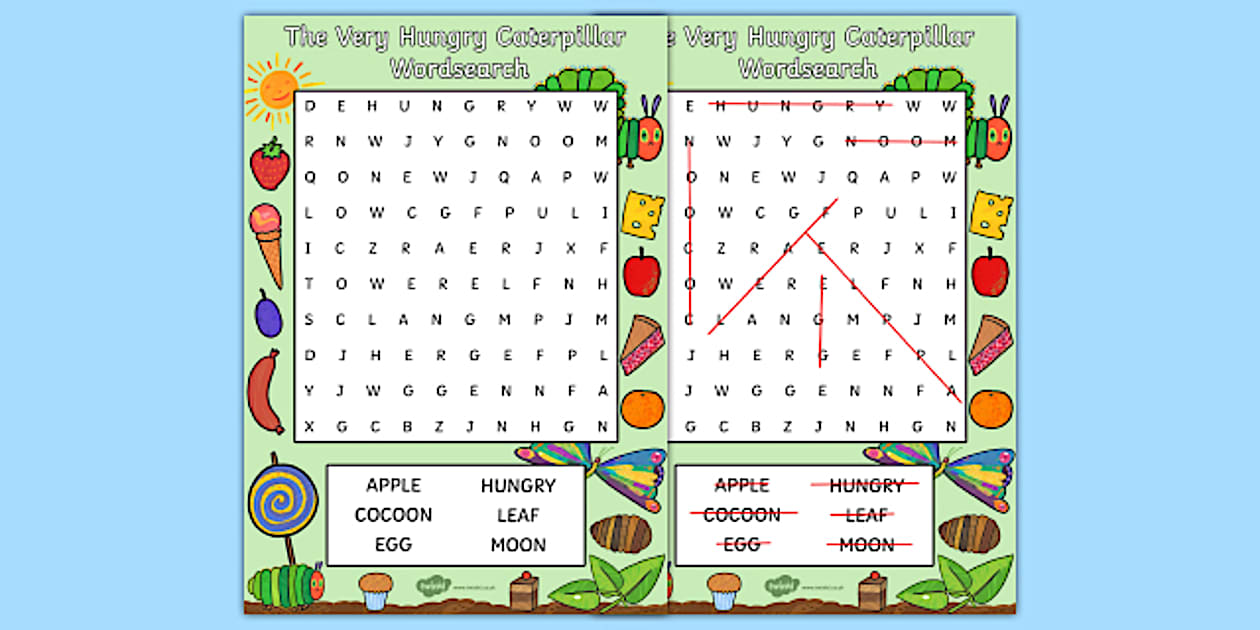 Word Search to Support Teaching on The Very Hungry Caterpillar
