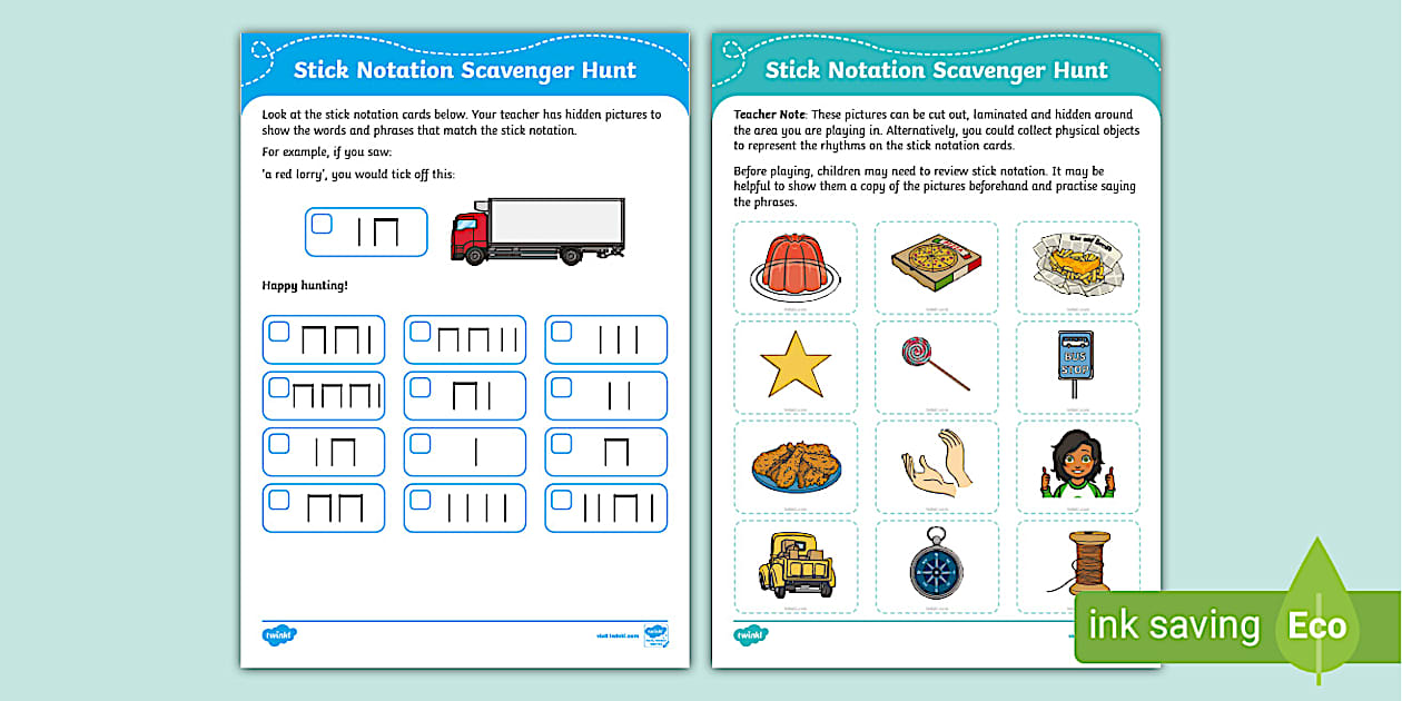 👉 KS1 Stick Notation Scavenger Hunt Music Activity