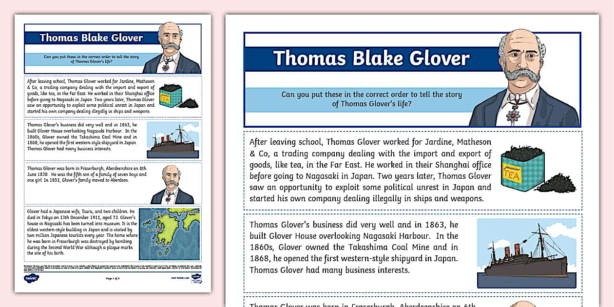 Scottish Individual Thomas Blake Glover Sequencing Worksheet