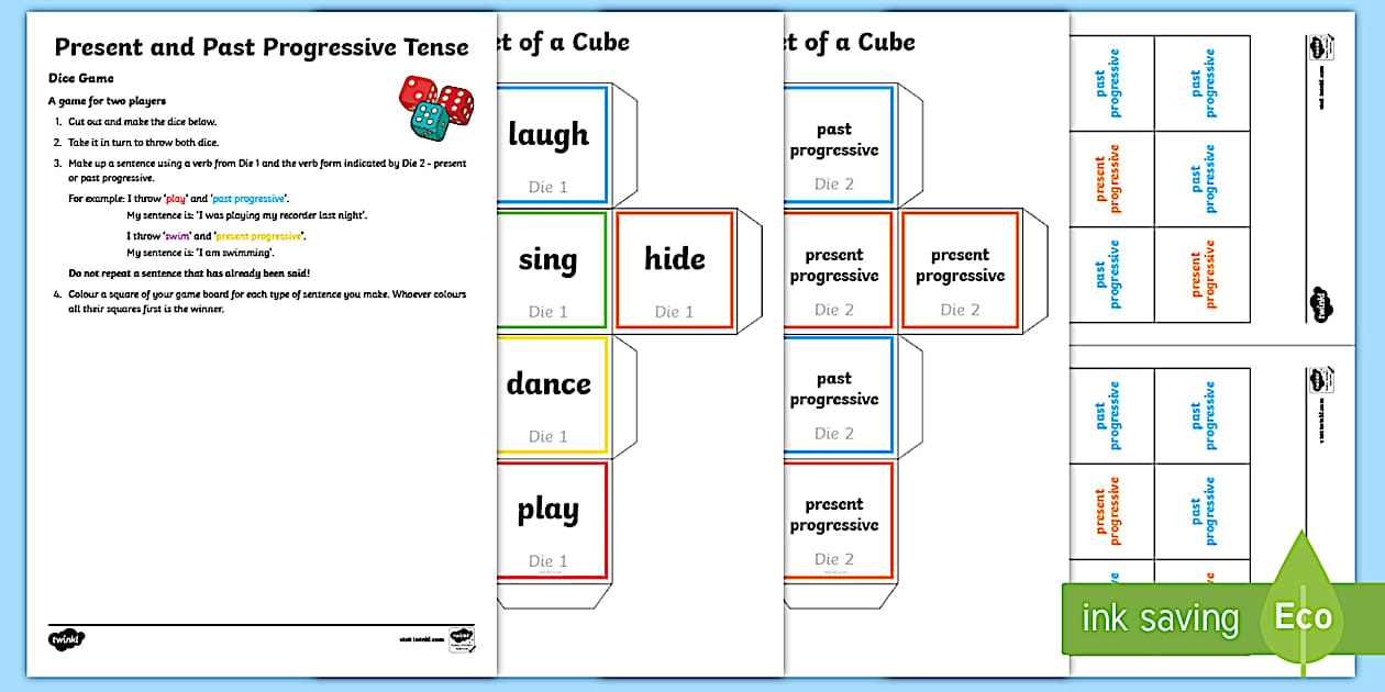 Present Continuous and Past Continuous Dice Game - ESL Continuous Game